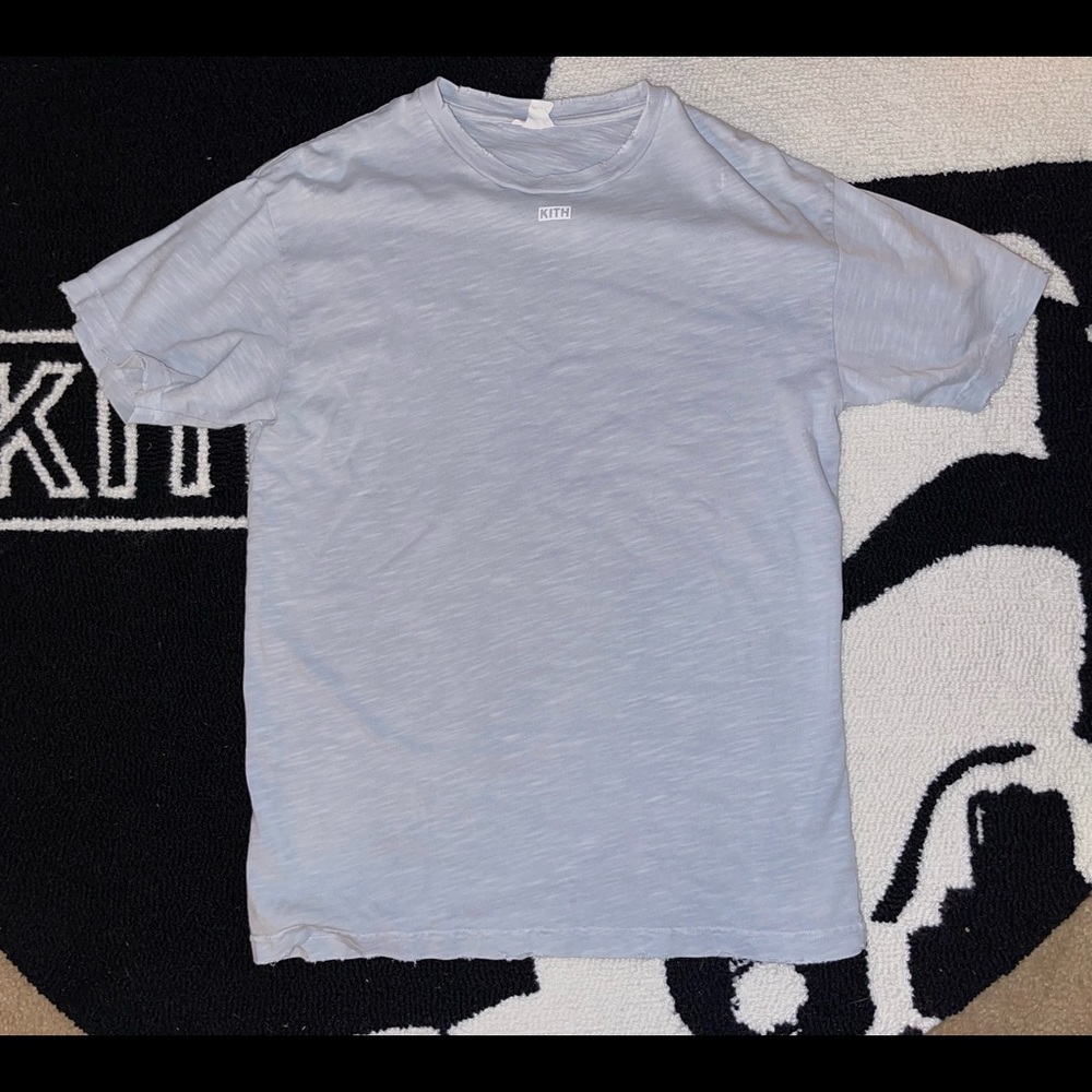 Kith Mens Jfk Light Blue Distressed Cotton Tee T-Shirt - Gem
